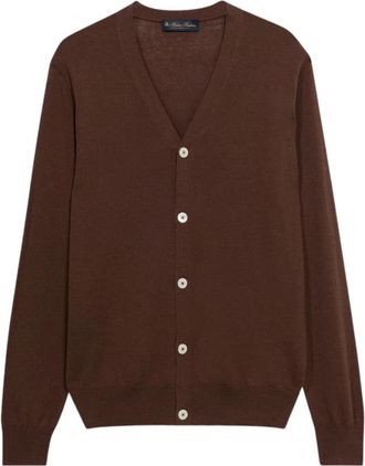 Brooks Brothers Homme, Pulls, Brun, Taille: 2XL Cardigan en lin et coton &agrave; col en V