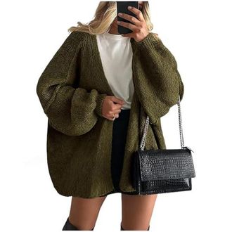 Generic Cardigan surdimensionn&eacute; en tricot &eacute;pais ouvert sur le devant pour femmes, pull l&eacute;ger &agrave; manches longues dautomne 2025 ouvert sur le devant, Vert, 5XL
