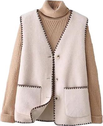 Generic Gilets tricotés pour femmes - Robe dautomne et dhiver avec laine et gilet épais pour femme pour la vie quotidienne et lentraînement en intérieur, beig