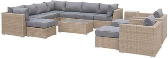 Sweeek Salon de jardin haut de gamme en r&eacute;sine tress&eacute;e arrondie VERONA 12 &agrave; 14 places Beige / Gris fonc&eacute;