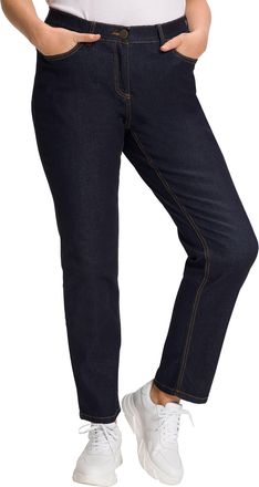 Ulla Popken Damen große Größen Übergrößen Plus Size Jeans Mandy, gerade 5-Pocket-Form, Komfortbund, Stretch Dark Blue Denim 62 724598903-62