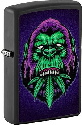 Zippo Sturmfeuerzeug - Cannabis Gorilla - Black Matte Finish, Black Light Effekt - Nachfüllbar - Wiederverwendbar - Windfest - Geschenkbox - Made in USA