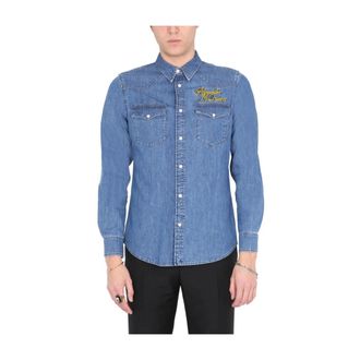 Alexander McQueen Baumwoll-Denim-Hemd mit Logo-Stickerei - - Shirts - Herren - Blau - M