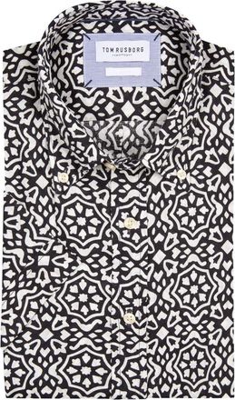 Tom Rusborg Leinen-Kurzarmhemd mit abstraktem Muster in