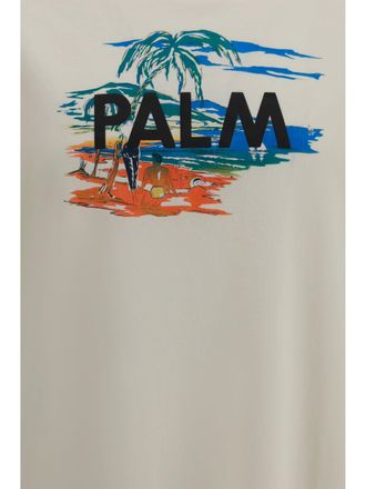 Palm Angels Mens T-Shirt Palm Island Off White-Multicolour Cotton T-Shirts White/multicolour And Polos