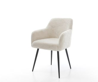 DELIFE Esszimmerstuhl Greg-Flex Pl&uuml;sch Creme-Wei&szlig; 4-Fu&szlig; konisch Schwarz Taschenfederkern, Esszimmerst&uuml;hle