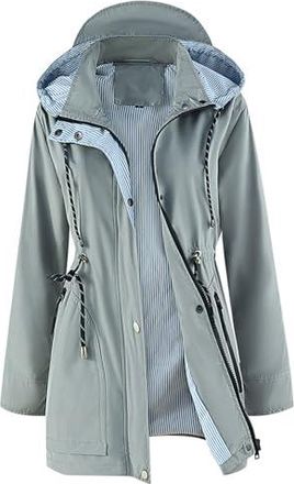 Generic Vestes longues &agrave; capuche pour femmes 2026 Trench Manteaux doubl&eacute;s coupe-vent Veste de voyage S-XXL, gris, XXL
