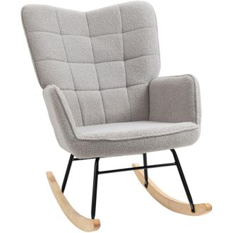 HOMCOM Schaukelstuhl, Schaukelsessel mit Berbervliesoptik, Armlehne, Gepolsterter Sessel mit Holzkufen, Relaxsessel f&uuml;r Wohnzimmer, Schlafzimmer, bis