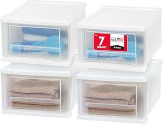 Iris 7 Qt stapelbare Aufbewahrungsschubladen, klein, 4 Stück, Mehrzweckbehälter für Schlafzimmer, Badezimmer, Schrank, Bastelraum, Garage, Kinderzimmer, Bü