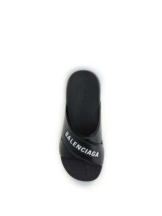 Balenciaga Mens Slides Cross-Logo Black-White Rubber Trainers Black/white Sneaker