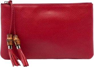 Gucci Pre-owned Sac Bandouli&egrave;re en Cuir avec Pompon en Bambou - Femme - Pre-owned - Rouge - Taille: ONE Size