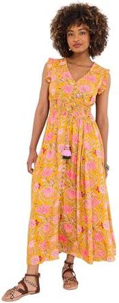 Joe Browns Button Front Floral Print Tassel Maxi Dress Robe, Jaune, 42 Femme