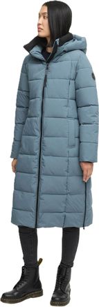 Marikoo Damen Wintermantel (XS-6XL) - gesteppt, abnehmbare Kapuze, 6 Taschen, Rippkragen - N079 - StormyBlue Gr&ouml;&szlig;e 5XL - Gr.5XL