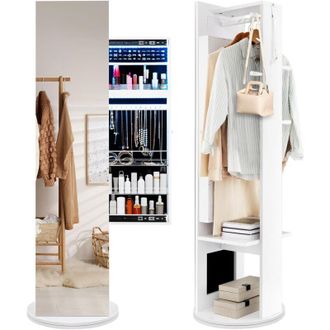 Costway Armoire &agrave; Bijoux Pivotante &agrave; 360&deg;, Miroir Autoportant Pleine Longueur avec Rangement pour Bijoux, &Eacute;tag&egrave;res, Porte-Manteau, Lumi&egrave;res led 3 Couleurs