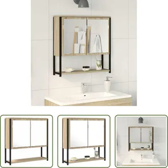 vidaXL Miroir plan - Miroir de salle de bain avec &eacute;tag&egrave;re Beige 60 x 16 x 60 cm