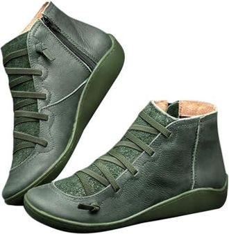 Generic Bottines de cowboy pour femmes, bottes western plates &agrave; talons bas en cuir vintage, confortables et l&eacute;g&egrave;res, avec fermeture &eacute;clair et soutien de la vo