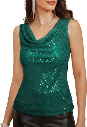 Grace Karin Festival Spaghettitr&auml;ger Sparkle Shimmer Weste mit Wasserfall-Auschnitt Sexy Elegant &Auml;rmelloses Schmale Passform Party Top Gr&uuml;n M