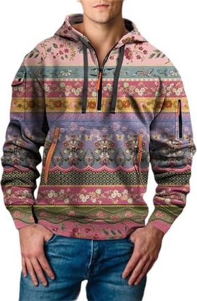 Generic Sweat à capuche imprimé floral 3D pour homme, pull à motif floral dynamique pour jeunes, sweat à capuche pour homme, rose vif, XXL