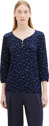 Tom Tailor Damen Basic Henley-Bluse mit Print, 34749 - Navy Minimal Print, XXS