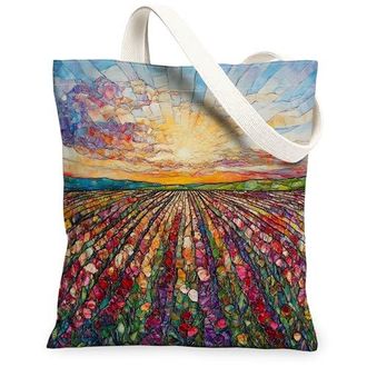 Generic Spring Lmpatiens Sac fourre-tout en toile r&eacute;utilisable pour le shopping 33 x 38 cm, motif paysage floral, sac d&eacute;picerie r&eacute;utilisable pour femme, paysa