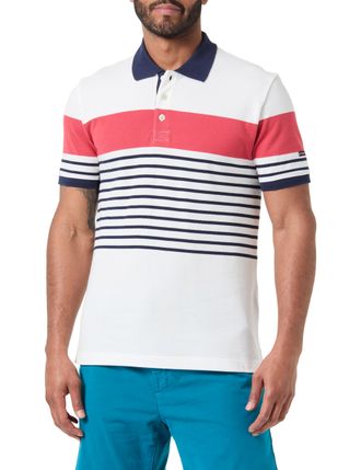 Armor Lux Herren Kurzärmeliges Poloshirt Polohemd, Milk/Marine Deep/Kardinal, L