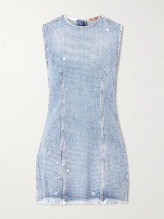 Acne Studios Denka Mini-jeanskleid In Distressed-optik Mit Kristallen - Blau