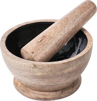 Beliani M&ouml;rser und St&ouml;&szlig;el QENA Mango Holz Braun/Schwarz