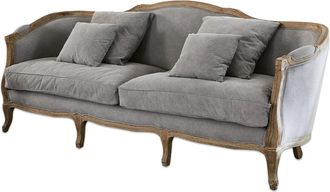 Loberon Sofa Monneville, luxuriöses Design inklusive diverser Kissen, abnehmbare Bezüge, Couch, Sitzmöbel, Eichenholz, Viskose, Leinen, grau