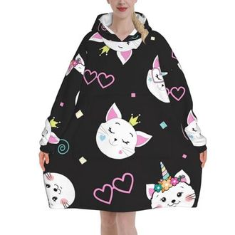 Generic Couverture &agrave; capuche portable pour homme et femme - Motif chat amusant et licorne - surdimensionn&eacute;e - Confortable et chaude