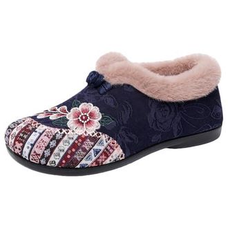 Generic Bottines dhiver chaudes &agrave; motif floral pour femme, doubl&eacute;es de fourrure, chaudes en peluche, semelle souple antid&eacute;rapante, chaussures de tous les jour