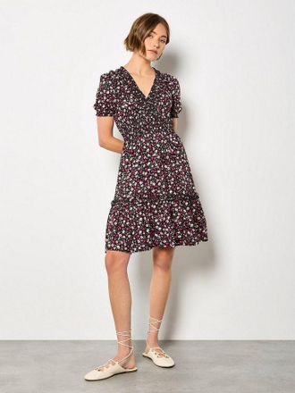 Apricot Minikleid Blumenkleid mit Raffungen