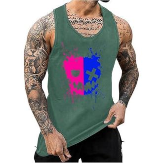 Generico T-shirt sans manches pour homme, t-shirt de sport d&eacute;t&eacute; d&eacute;contract&eacute; avec imprim&eacute; graphique, vert, XXXL