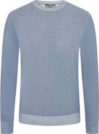 Ferrante Rundhalspullover aus Baumwolle in Washed-Optik mit Rippb&uuml;ndchen in