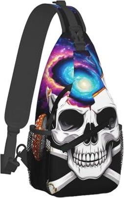 Generic R&eacute;glable Sacoche Homme Bandouliere Champignons magiques Cr&acirc;ne Art spatial Sac De Poitrine Antivol Crossbody Bag pour &eacute;cole Cyclisme Camping