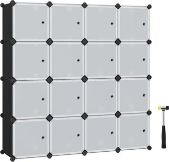 Songmics Meuble de Rangement Modulable, 16 Cubes, Étagère en Plastique, avec Portes, pour Vêtements, Chaussures, Livres, Assemblage Facile, Noir LPC44HS