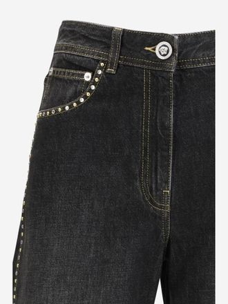 Versace Womens Cotton Jeans With Studs Black