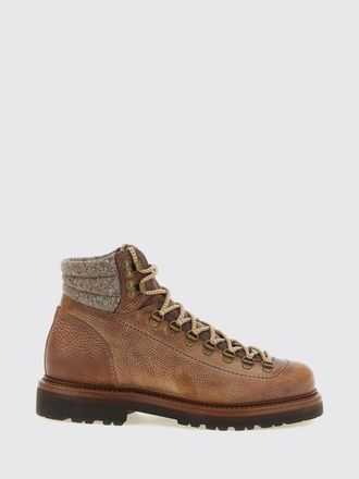 Brunello Cucinelli Schn&uuml;rstiefeletten aus genarbtem Leder mit Used-Effekt