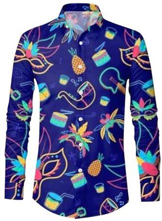 Generic Costume de carnaval pour homme - Chemise &agrave; manches longues - Coupe ajust&eacute;e - Imprim&eacute; masque tendance - Chemise &agrave; manches longues - Chemise l&eacute;g&egrave;re pour