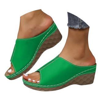 Generic Pantoufles orthop&eacute;diques avec soutien de la vo&ucirc;te plantaire pour femme - Confortables - Couleur unie - Respirant - En cuir - Semelle compens&eacute;e - &Agrave; enf