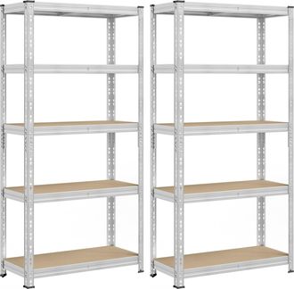 Songmics Schwerlastregal, 2er Set, Kellerregal, 40 x 90 x 180 cm, bis 875 kg belastbar, einfache Montage, Lagerregal, verstellbare Ablagen, Lagerregal, silbern