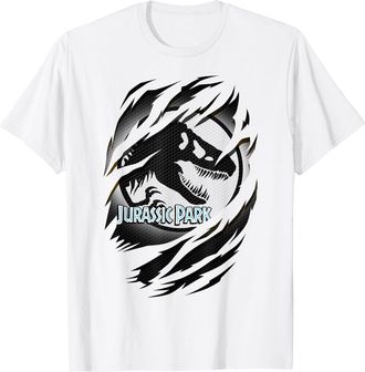 Jurassic Park Slashed White Glow T-Rex Logo T-Shirt
