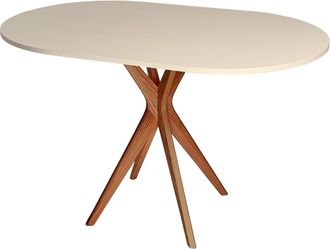 RAGABA Ovaler Esstisch klein 100x75 cm, X-Gestell, Esstich f&uuml;r 4 Personen, Massivholz, Modern, Platzsparend | Beige