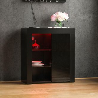 Home Discount Home Discount - Azura led Sideboard 1 Tür, Hochglanz Aufbewahrungsschrank, Schwarz