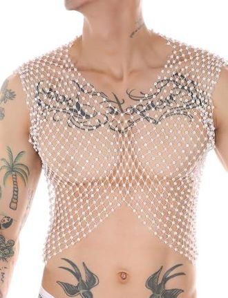 Feoya Chemise Homme sans Manches Muscle Haut Transparent Débardeur Résille Gym Clubwear M Blanc