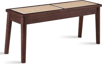 Generic Holzbank Esszimmer mit Handgeflochtenem Rattan, Esstischbank Rattan, Rattanbank Natur, Esszimmerbank mit Massivholzbeinen f&uuml;r Schlafzimmer, Eingangsbe