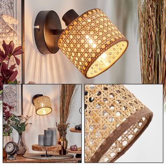 HOFSTEIN Wandleuchte Barcos, Wandlampe aus Metall/Rattan/Wienergeflecht/Stoff in Schwarz/Natur/Braun, verstellbare Leuchte im modernen Design (Ø 12 cm), E14, W