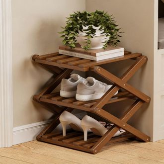 Generic 9-St&ouml;Ckiges Bambus-Schuhregal, Faltbar, Vertikal Zusammenklappbar, Platzsparend, Robust und Stabil, Leicht Zu Reinigen, for Eingangsbereich, Kleidersc