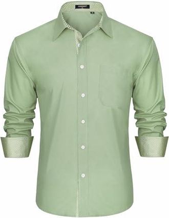 Hisdern Chemises Homme Manches Longues Chemise Décontractée Homme Boutonnées Chemises Formelles Business Chemise Regular Fit Casual Shirt Verte 3XL