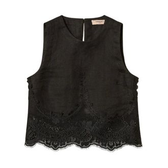Twinset Femme, Blouses et Chemises, Noir, Taille: 36 FR Haut avec D&eacute;tails en Dentelle