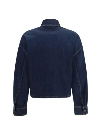 Prada Womens Denim Shirt With Logo Bleu Cotton